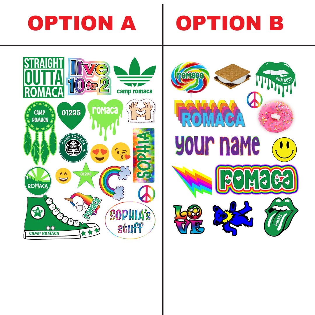 Camp Romaca Personalized Camp Sticker Sheet - Etsy UK
