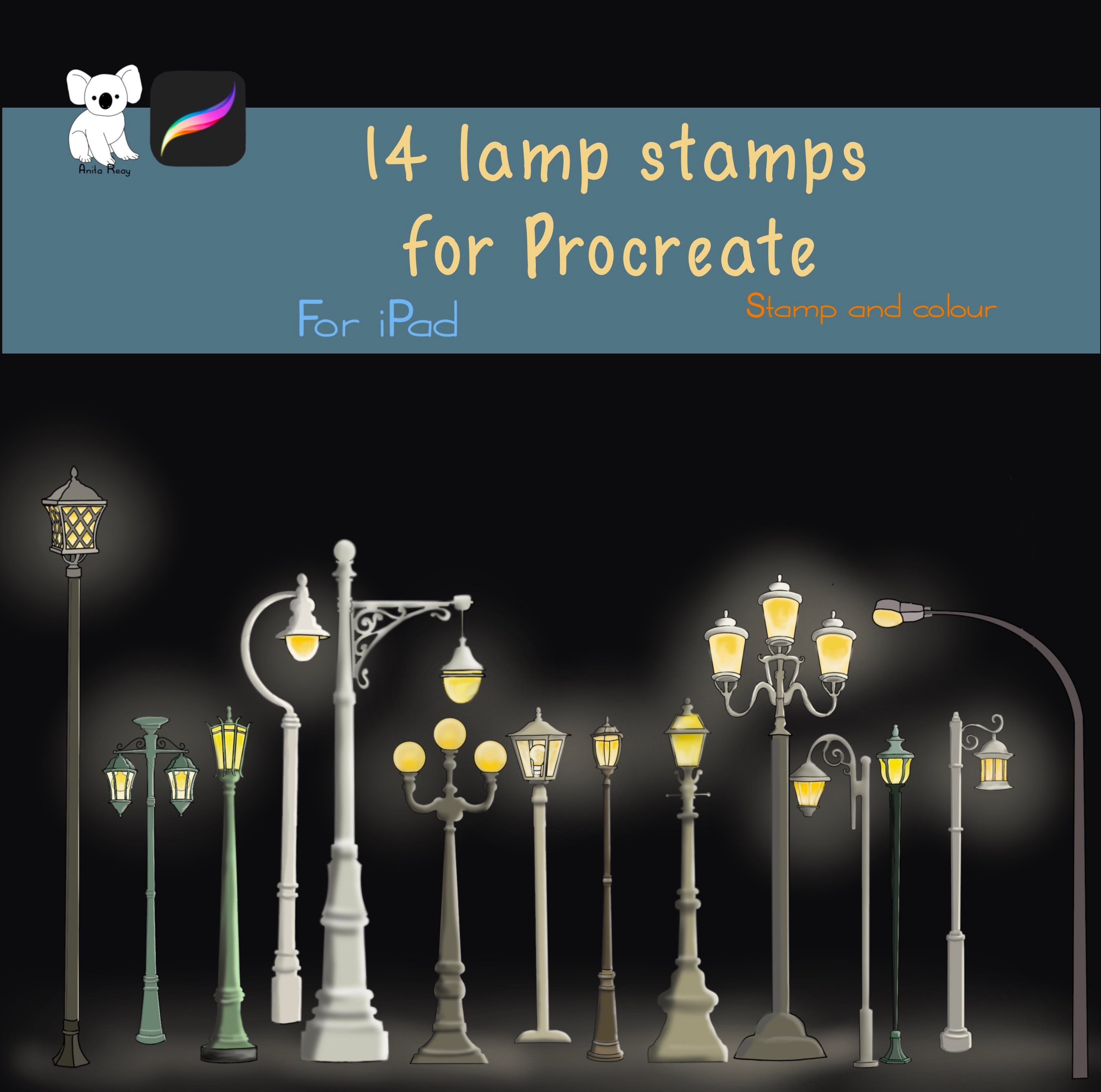 Procreate Stamps 14 Lamp Post Stamps for Use on iPad Invitations ...