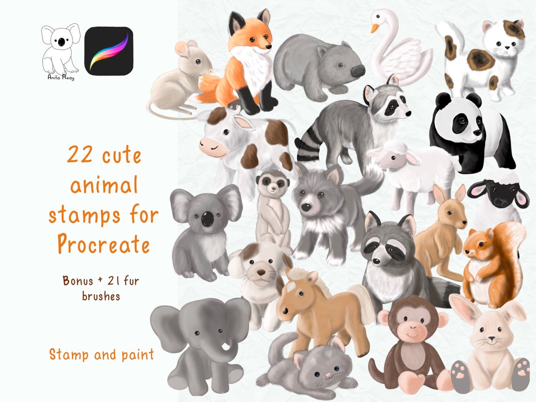 Procreate Stamps 22 Cute Animals Stamps for Use on iPad - Etsy