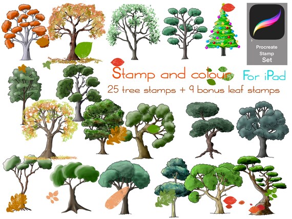 25 Tree Stamps line Art Stamp and Colour Invitations | Etsy