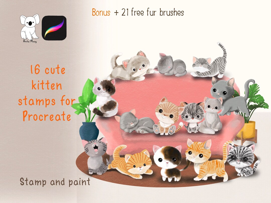 Procreate Stamps 16 Cute Cat Stamps for Use on iPad - Etsy