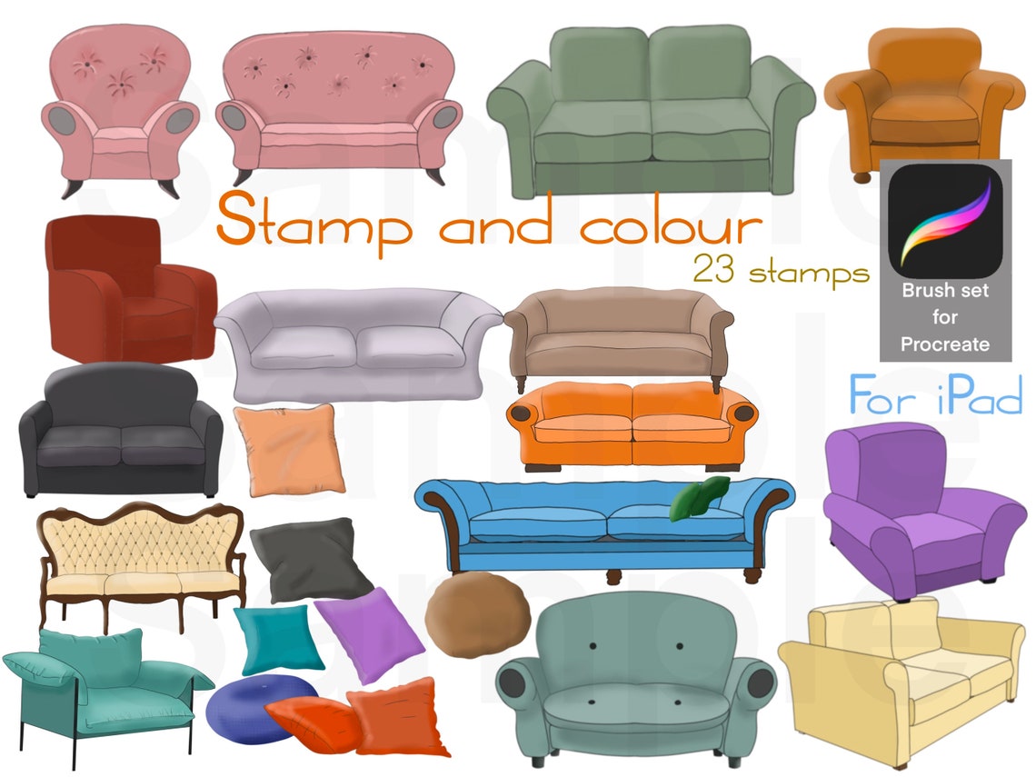 Procreate Stamps 23 Sofa Chair and Cushion Stamps for Use on | Etsy