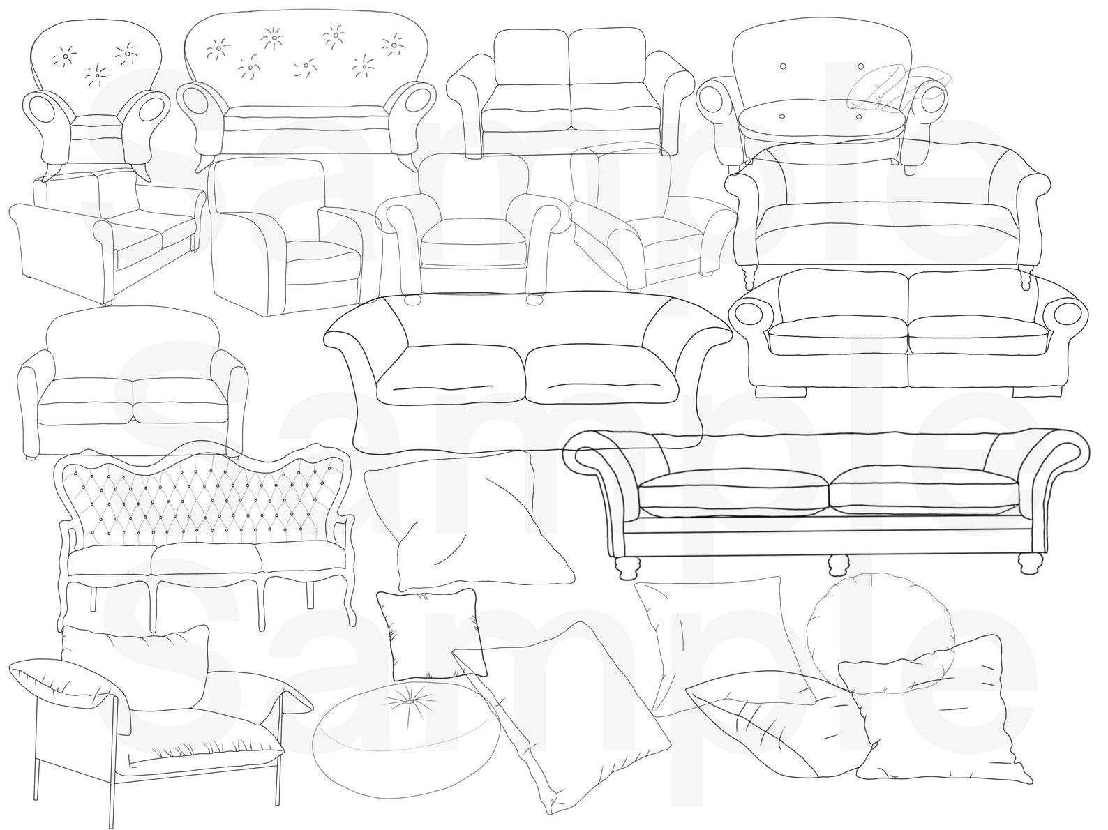Procreate Stamps 23 Sofa Chair and Cushion Stamps for Use on - Etsy