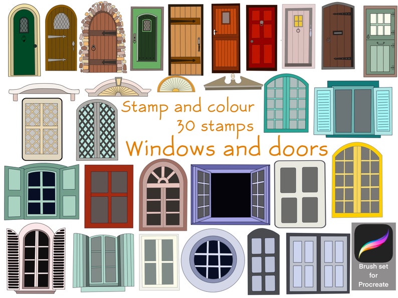 Procreate Stamps Windows Doors and Pediments 30 Stamps for - Etsy