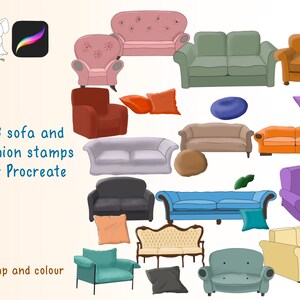 Procreate Stamps 23 Sofa Chair and Cushion Stamps for Use on - Etsy