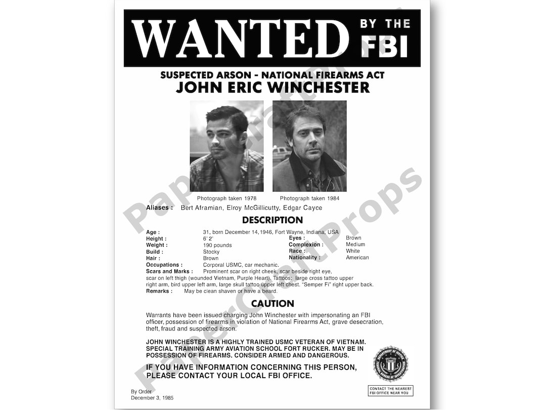John Winchester Wanted Poster - Etsy