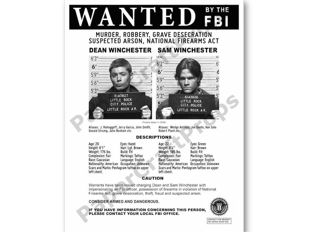 Sam and Dean Winchester Wanted Poster - Etsy
