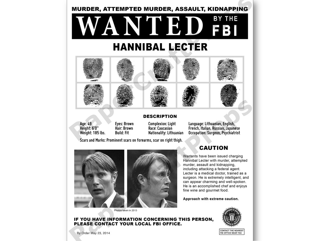 Hannibal Lecter Wanted Poster - Etsy