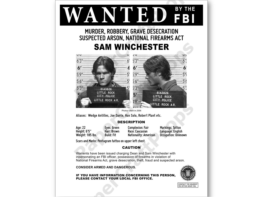 Sam Winchester Wanted Poster - Etsy
