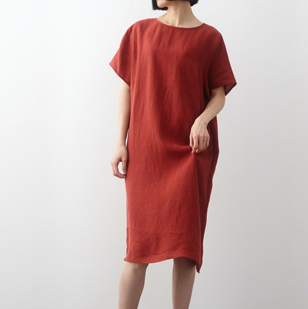 23421brick Red Linen Dress / Linen Summer / Dress With Pockets / Tunic ...