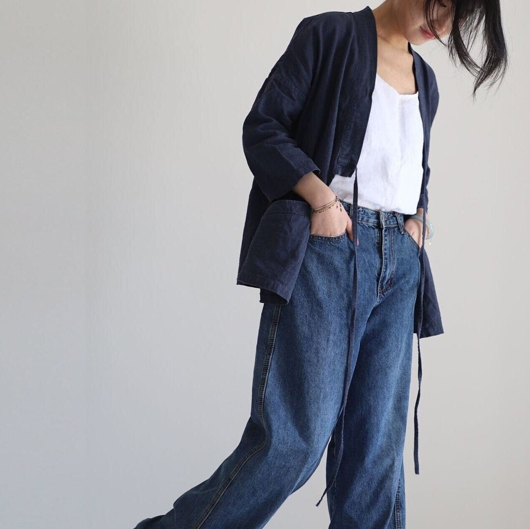 22144heavy Weight Ramie Kimono Jacket / Blazer in Navy Blue - Etsy