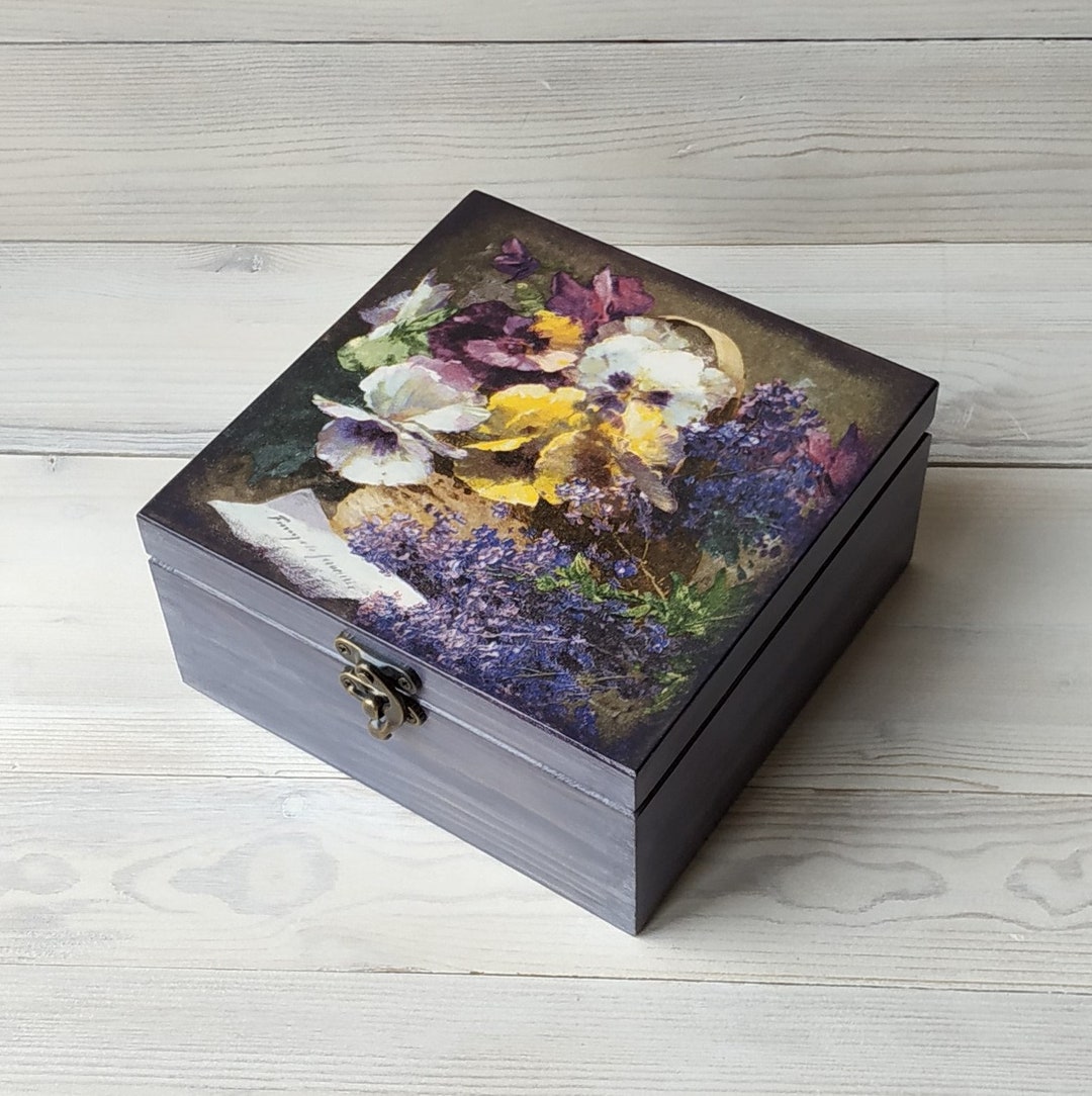 Decoupage Wooden Tea Box With Roses: 4-compartment Tea Bag Holder - Etsy