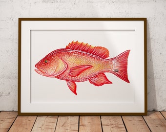 Red Fish Painting | Etsy