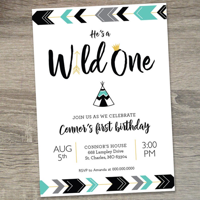 Wild One Birthday Boy Invitation | Wild One First Birthday Theme Boy - Etsy