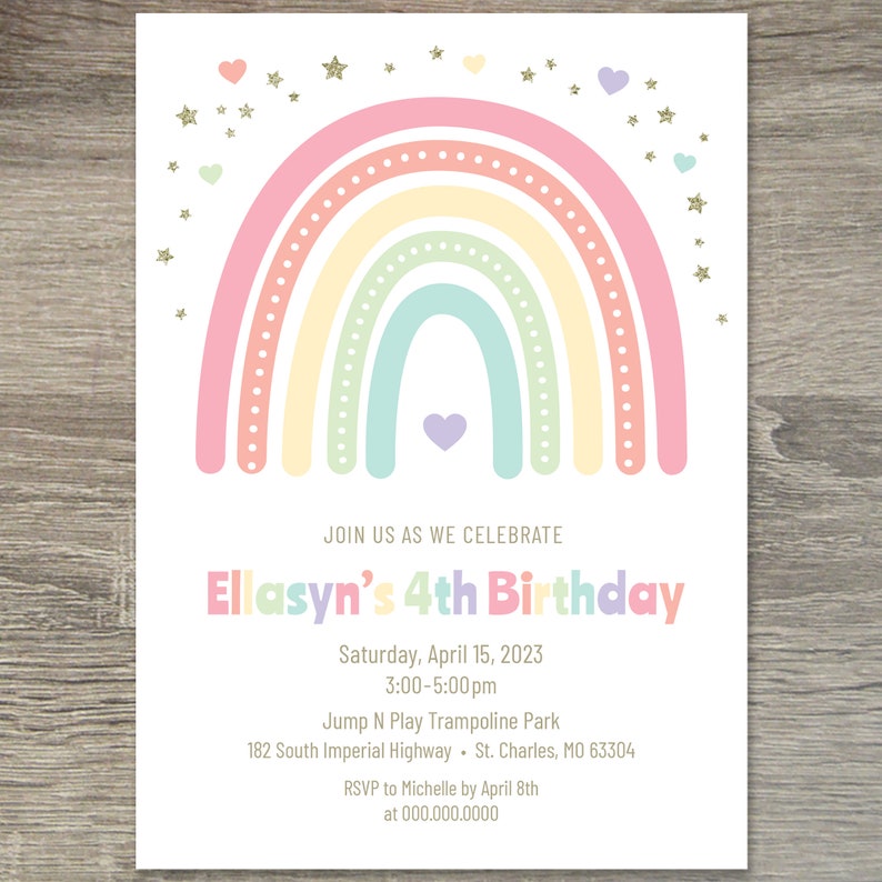 Rainbow Birthday Invitation | Rainbow Birthday Party Invite | Rainbow ...