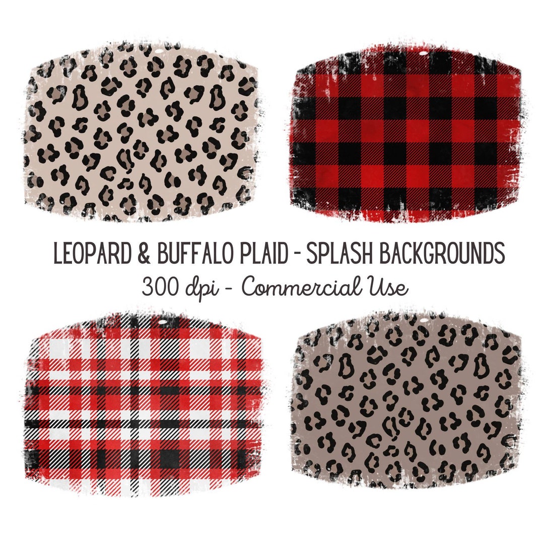 Distressed Leopard and Buffalo Plaid Splash Backgrounds for Sublimation ...