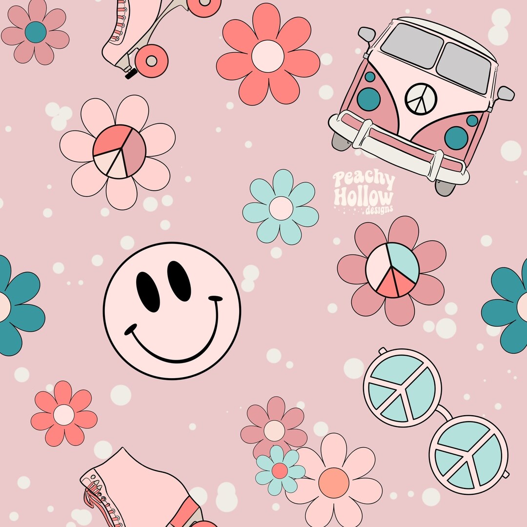 Seamless Hippie Smiley Pattern Background Repeating (Instant Download ...
