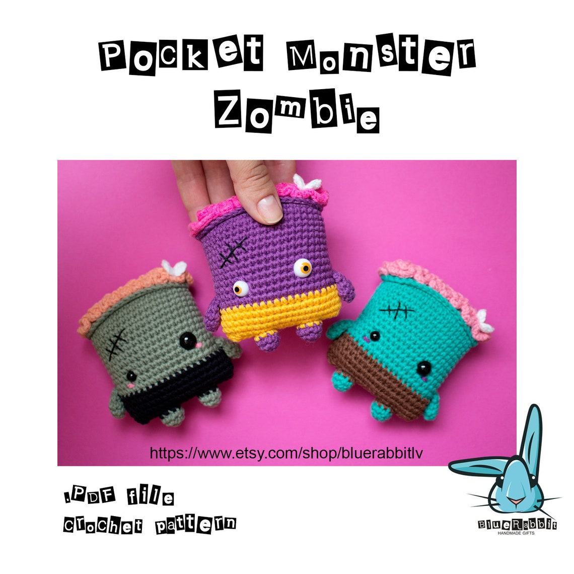 Amigurumi Zombie Crochet Pattern: Pocket Monster, Halloween (PDF ...