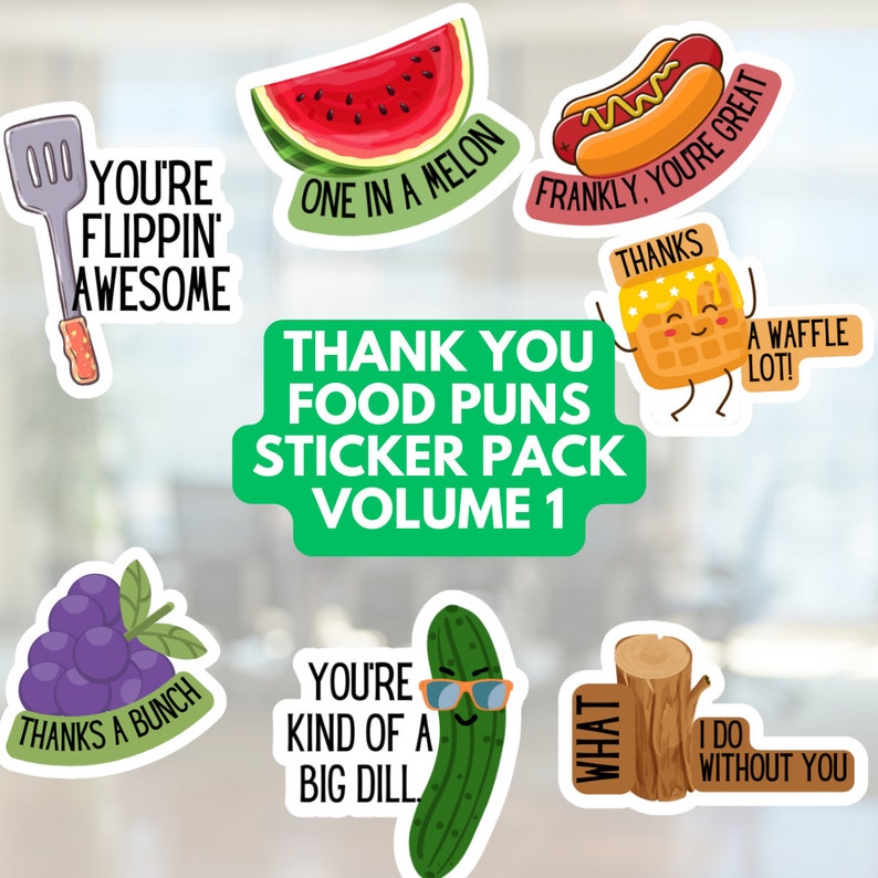 Funny Thank You Food Puns Sticker Pack Gift for Office - Etsy