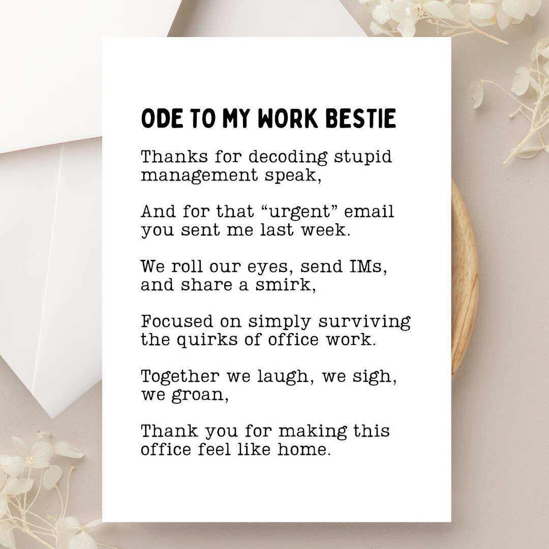 Work Bestie Card, Funny Work Card, Ode to Work Bestie Manager Speak ...