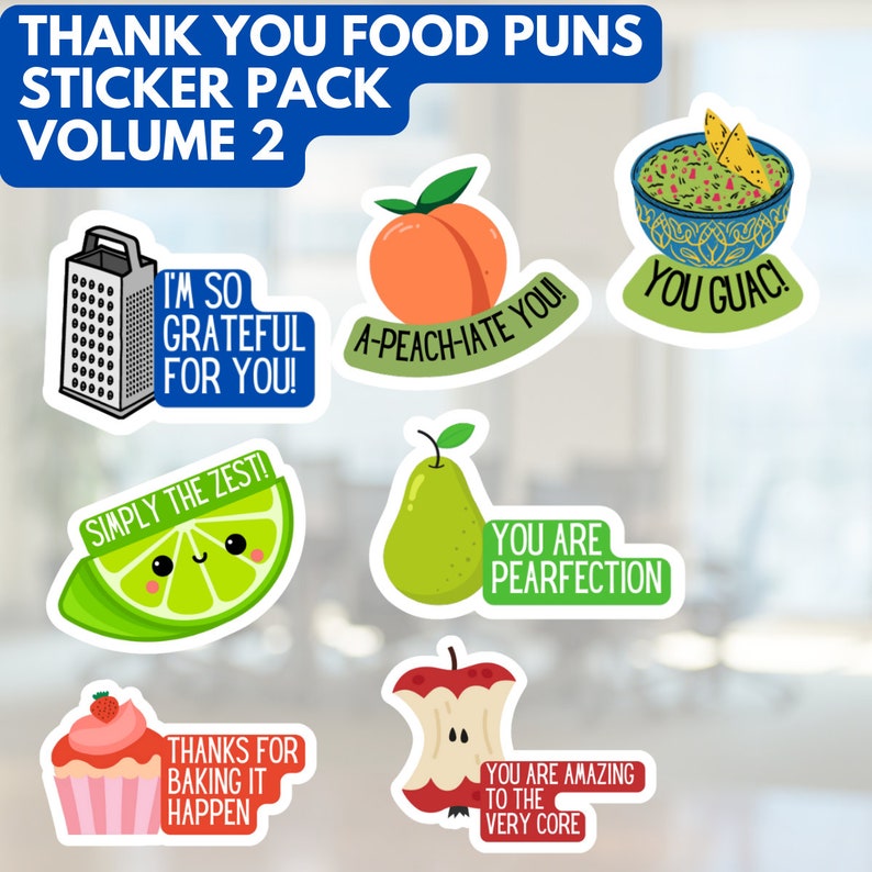 Funny Thank You Food Puns Sticker Pack Gift for Office - Etsy