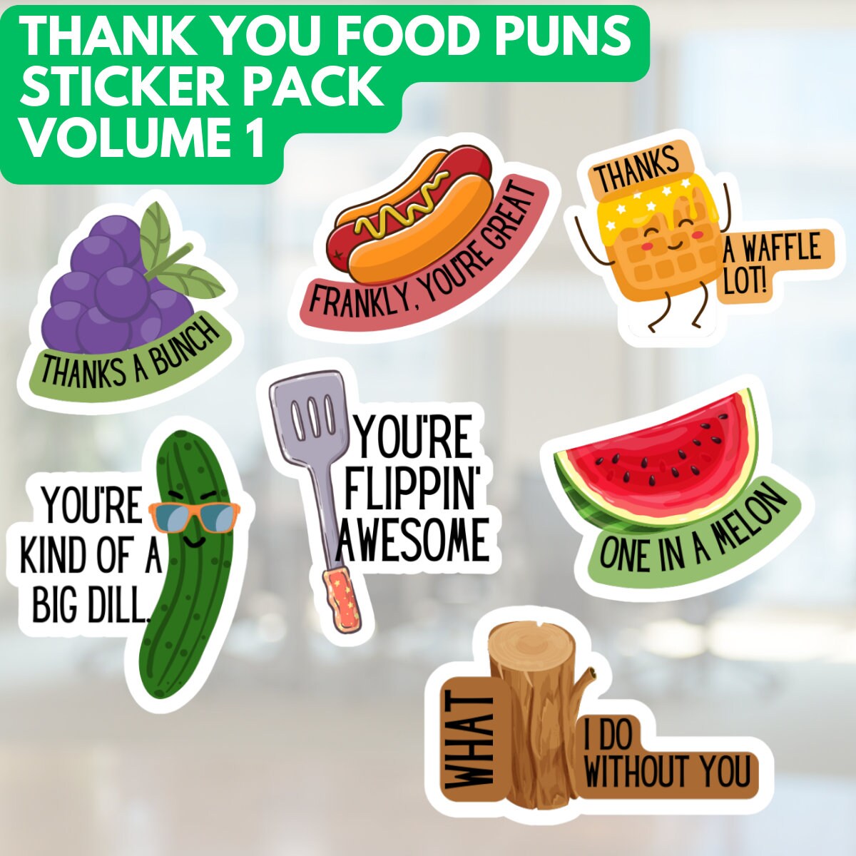 Funny Thank You Food Puns Sticker Pack Gift for Office - Etsy