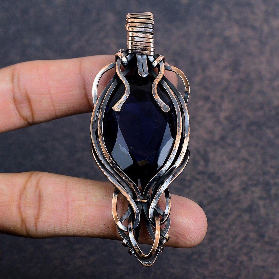 Iolite Gemstone Pendant, Handmade Copper Wire Wrap Pendant, Appealing ...