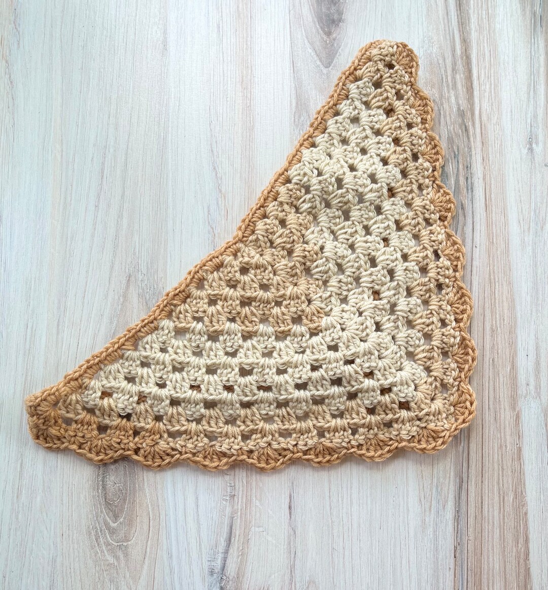 Crochet Acrylic Bandana, Tan and Cream Bandana, Lacy Handmade Bandana ...