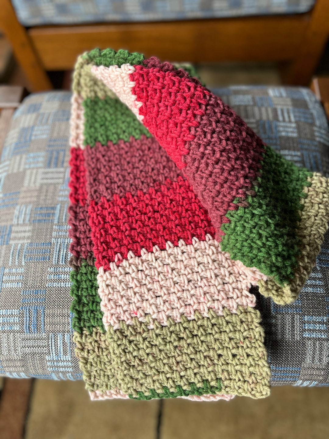 Handmade Color Block Scarf, Reds and Greens Color Scarf, Holiday Color ...