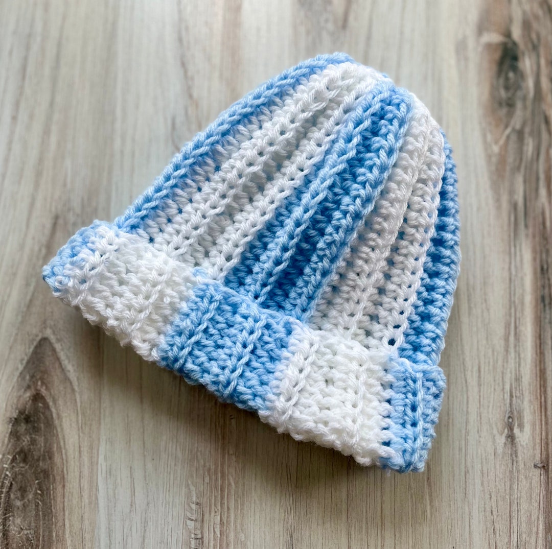 Handmade Striped Acrylic Beanie: UNC Tarheels Blue & White - Etsy