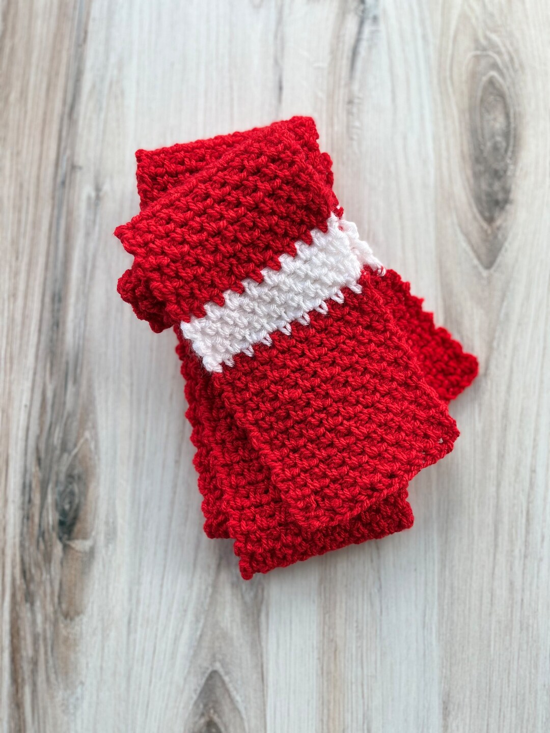 Handmade Red and White Scarf, Crochet Scarf, Santa Redscarf, Winter ...