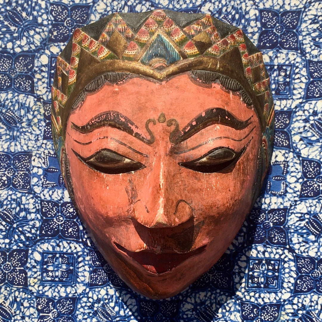 Javanese Hand-painted, Hand-carved Wood Dance Mask Pink - Etsy