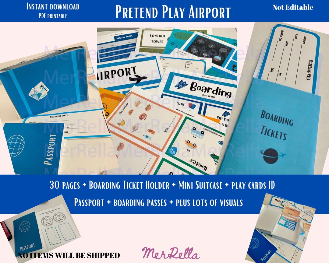 Pretend Airport Dramatic Play Set, Printable Passport, Boarding Pass ...