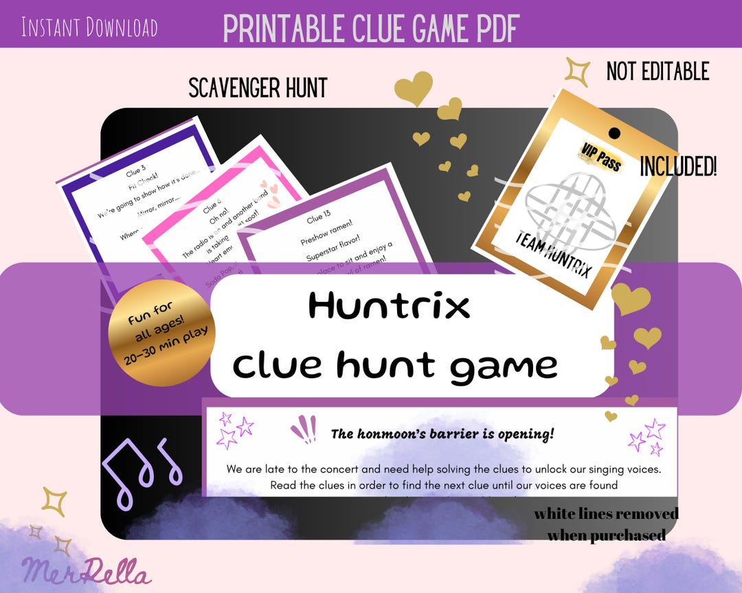 Demon Hunters Huntrix Clue Game Scavenger Hunt Printable Birthday Party ...