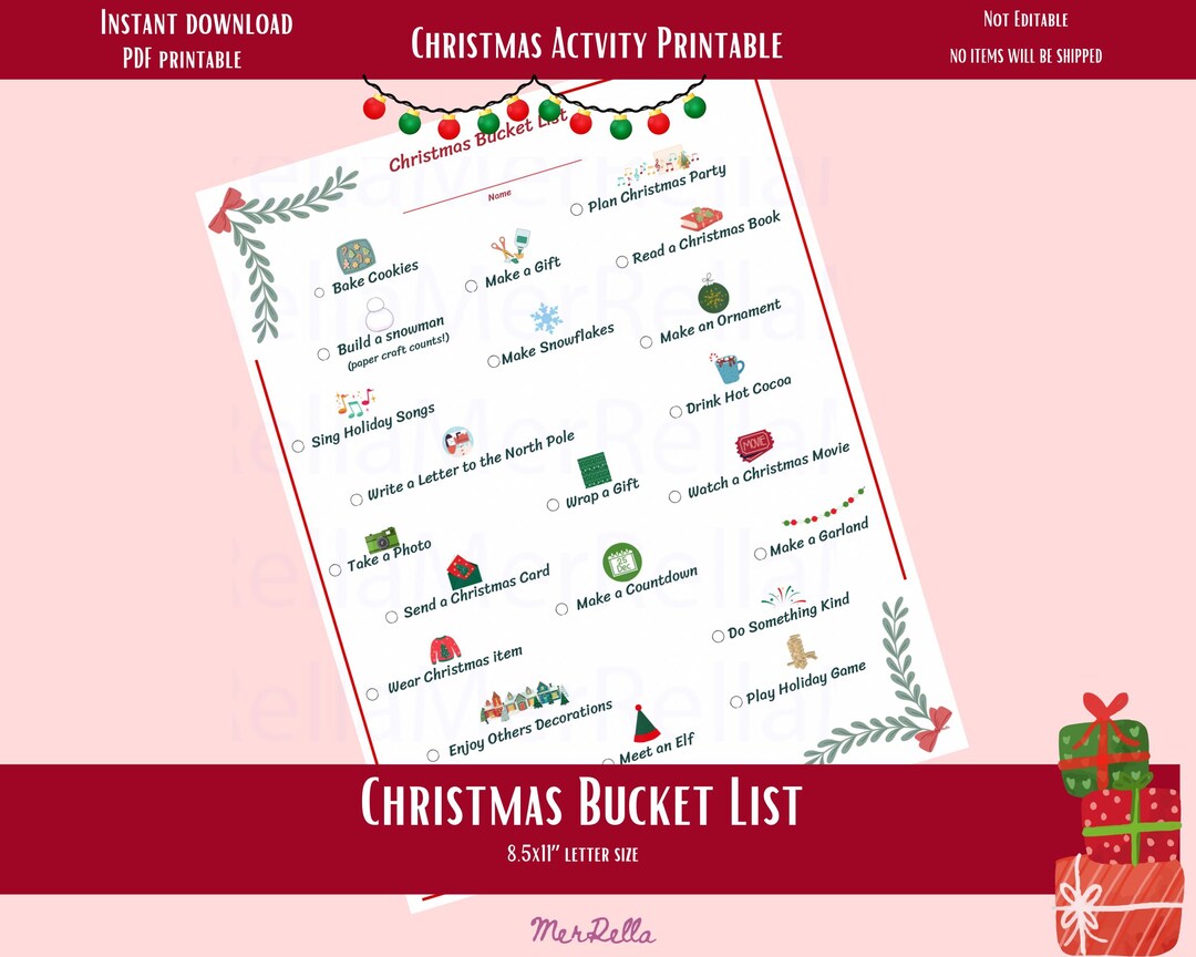 Christmas Bucket List Printable, Kids Holiday Bucket List Printable ...