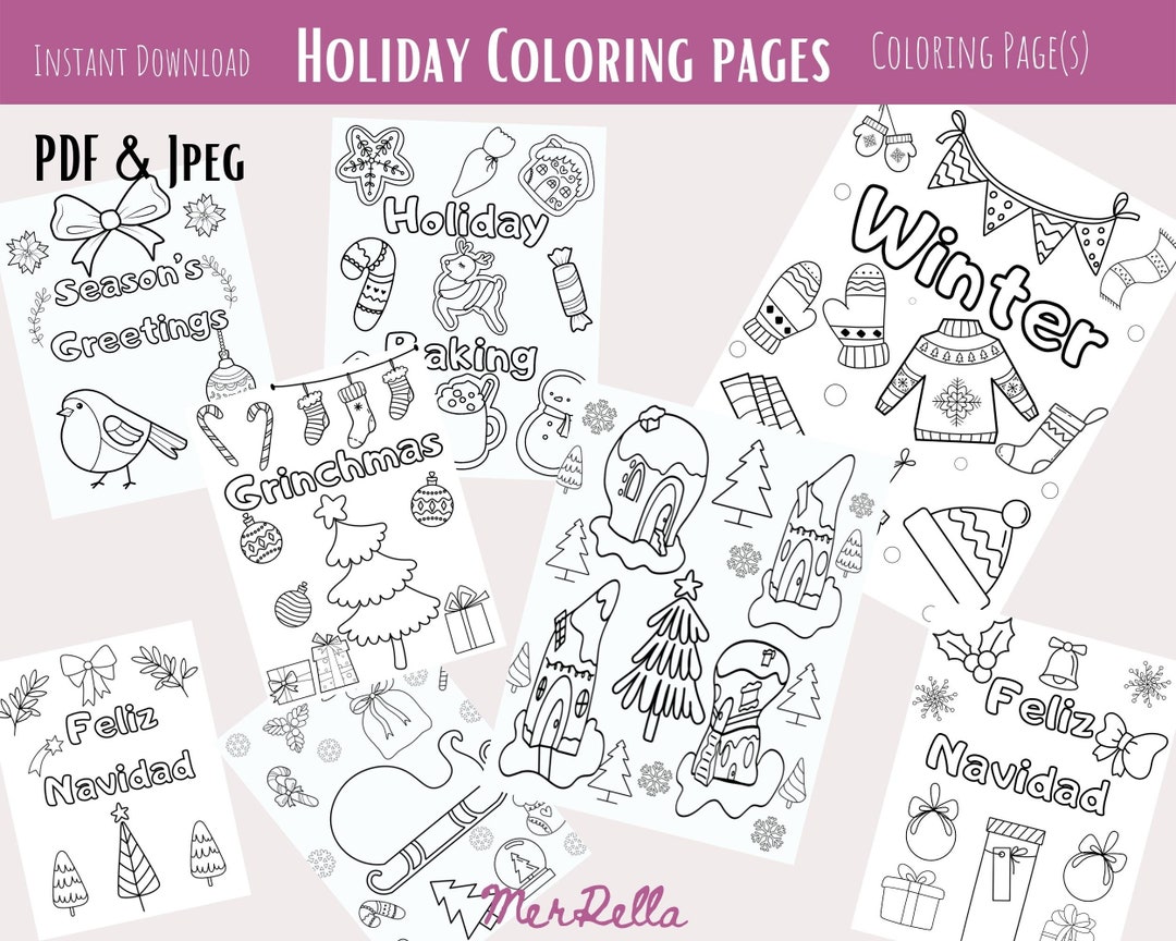 Christmas Coloring Pages Bundle Printable, Grinchmas, Feliz Navidad ...