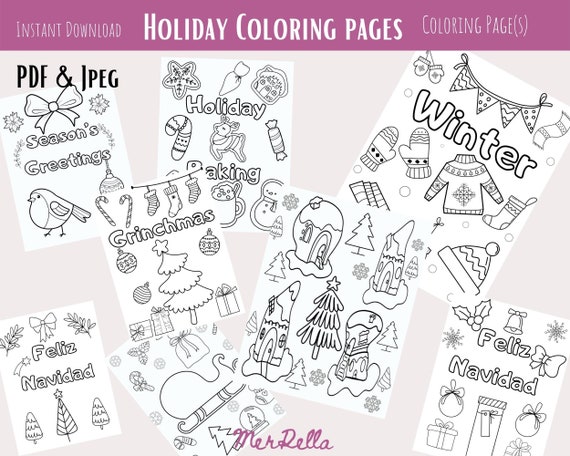 Christmas Coloring Pages Bundle Printable Grinchmas Feliz | Etsy