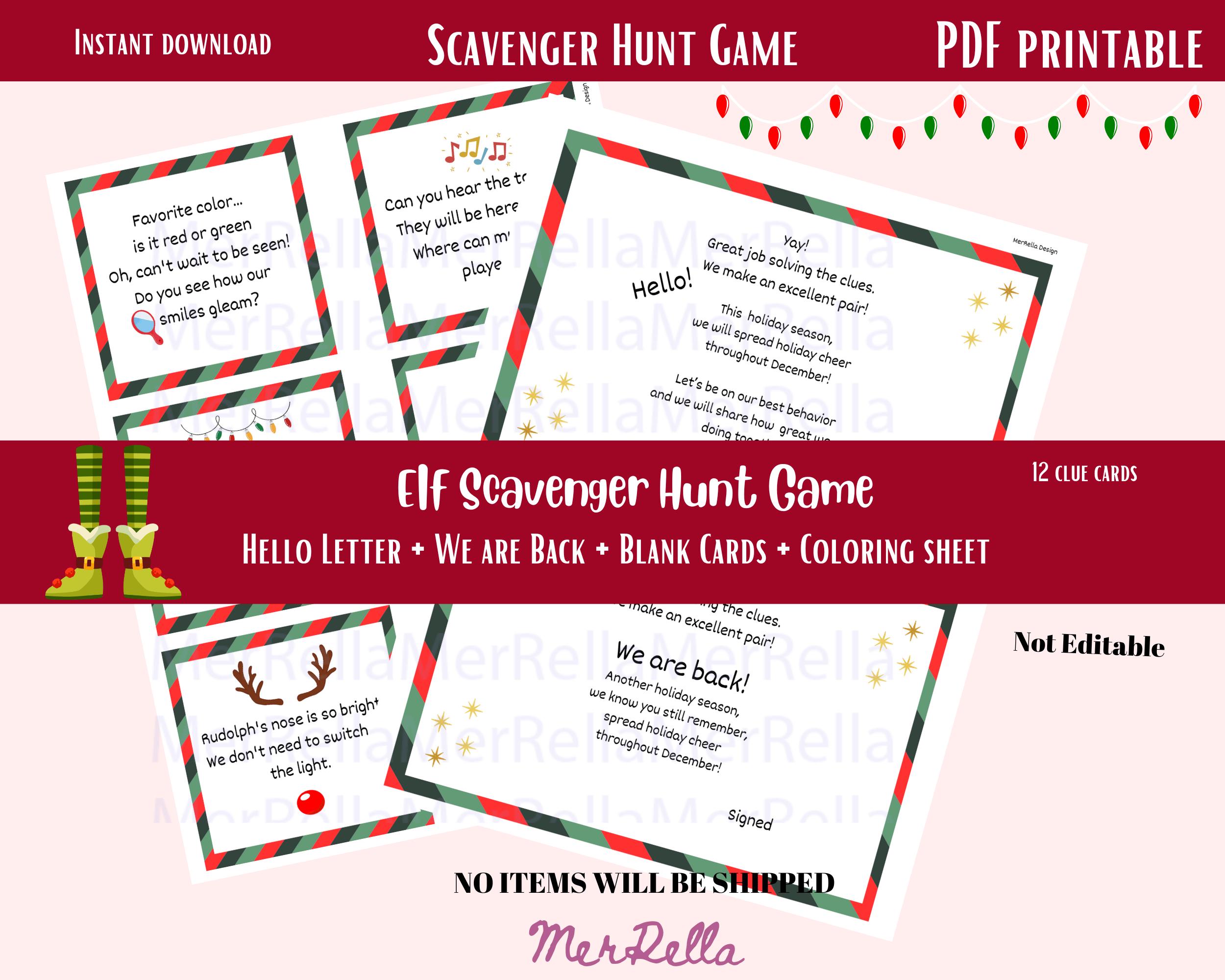 Elf Scavenger Hunt Printable, Welcome Back Elf Game, Elf Shelf Surprise ...