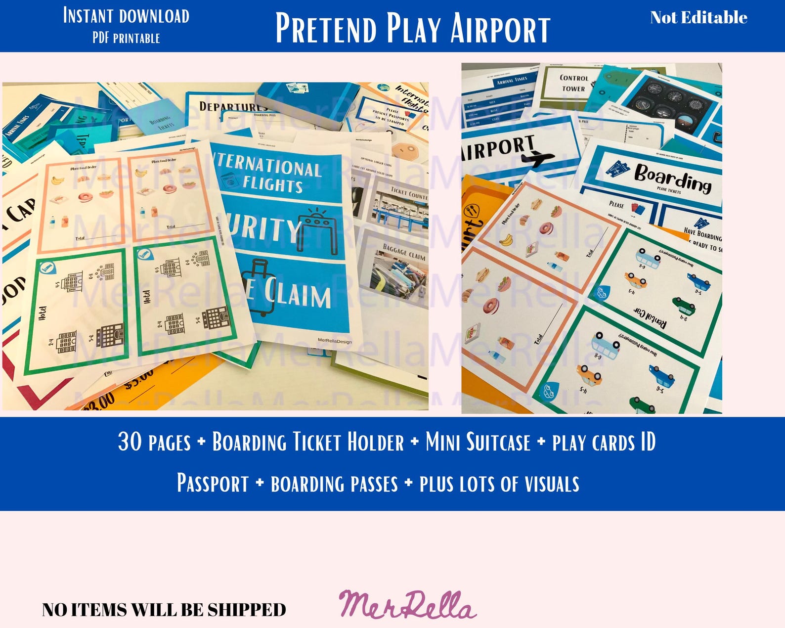 Pretend Airport Dramatic Play Set, Printable Passport, Boarding Pass ...