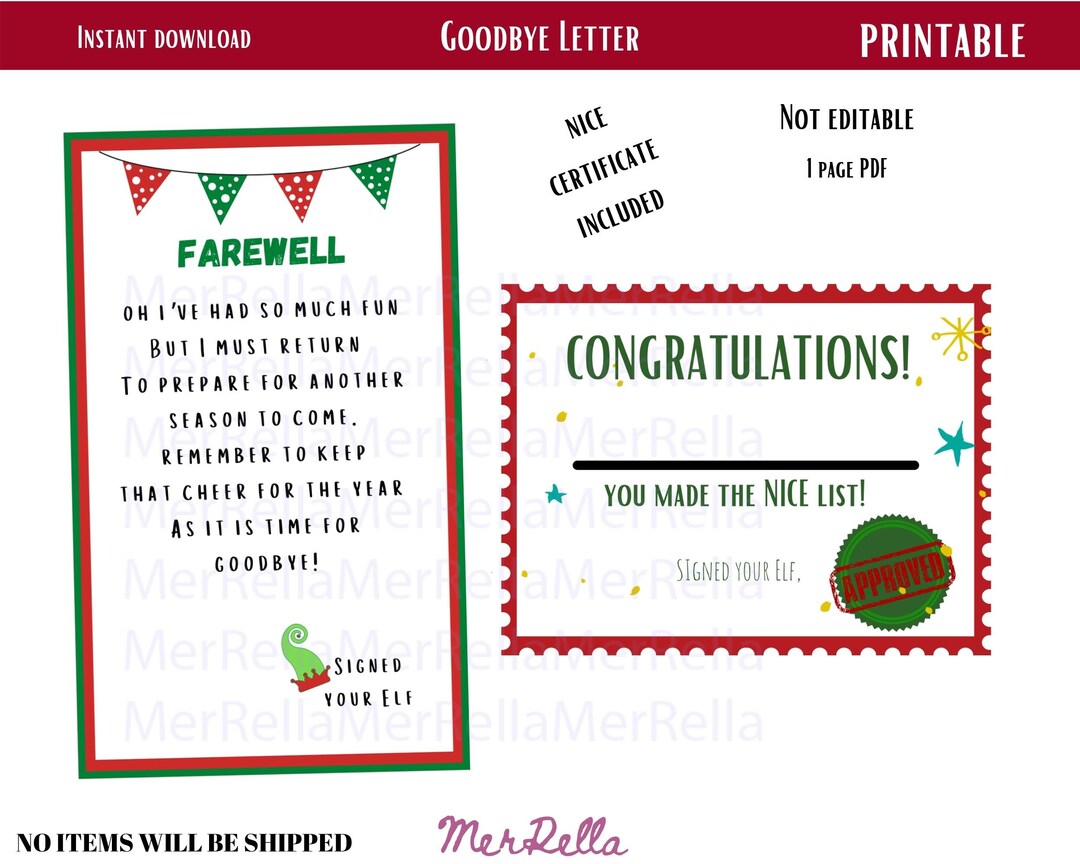 Elf Goodbye Letter Printable Elf Idea, Elf Kit, Elf Letter, Elf ...