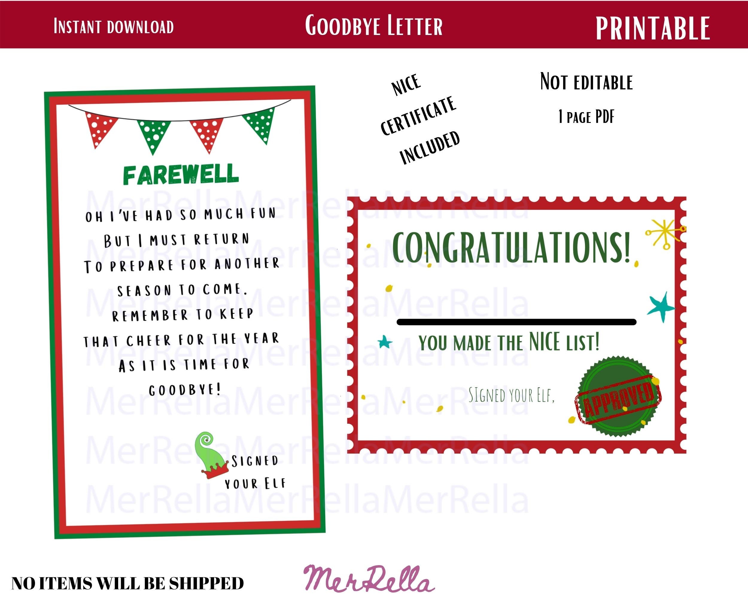 Elf Goodbye Letter Printable Elf Idea, Elf Kit, Elf Letter, Elf ...