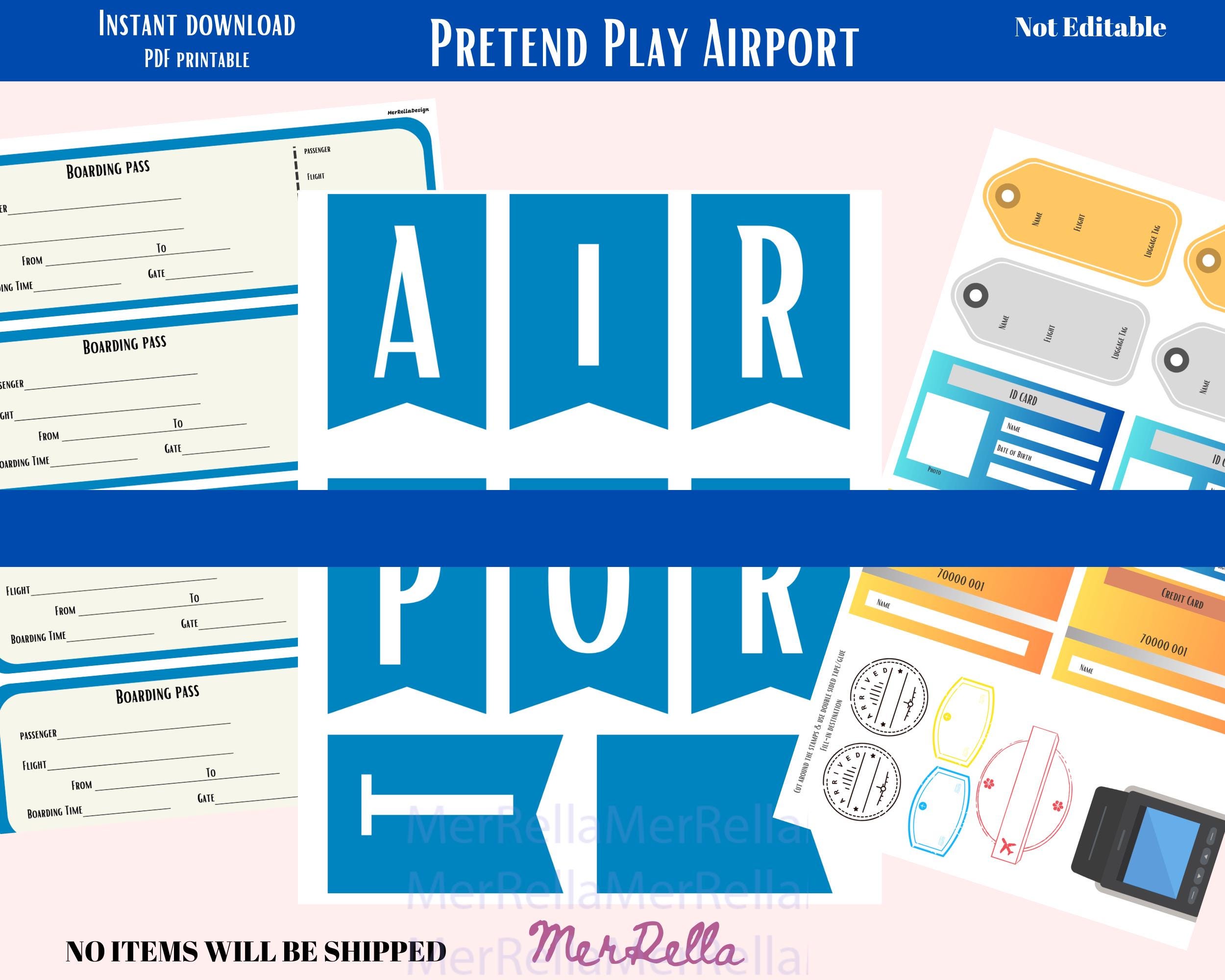 Pretend Airport Dramatic Play Set, Printable Passport, Boarding Pass ...