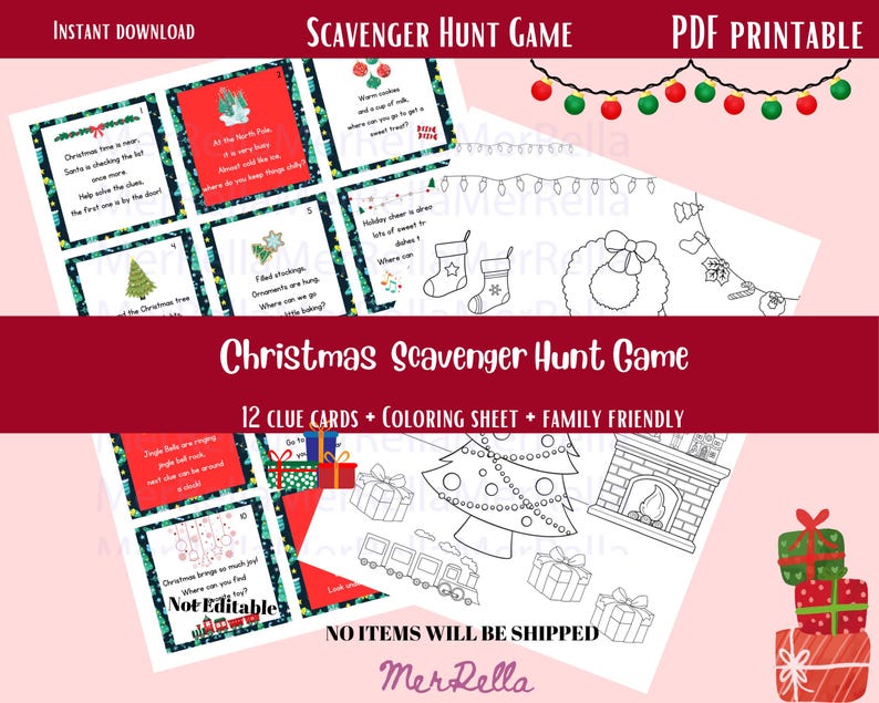 Christmas Scavenger Hunt Printable, Kids Christmas Clue Game Printable ...