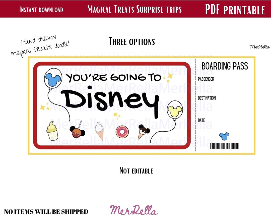 Printable Surprise Disney Trip Ticket, Magical Treat Announcement (PDF ...
