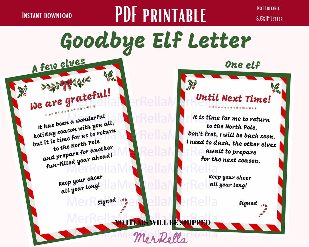 Printable Elf Goodbye Letter, Elf Props, Elf Activities, Christmas ...