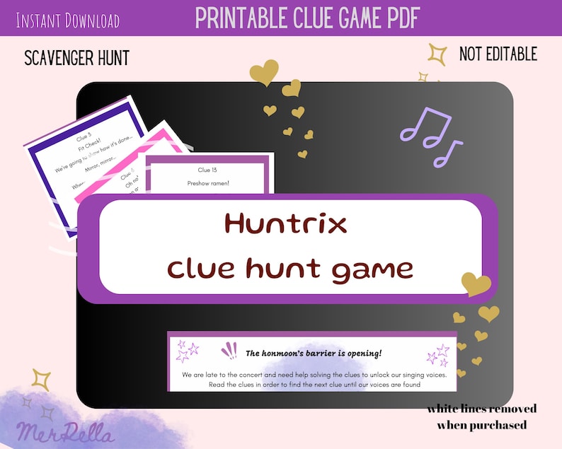 Demon Hunters Huntrix Clue Game Scavenger Hunt Printable Birthday Party ...