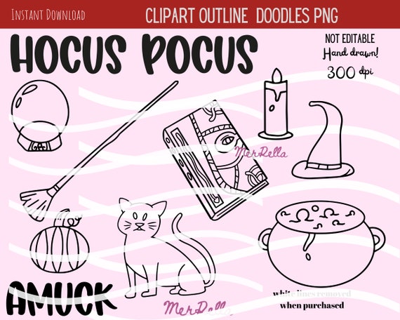 Hocus Pocus Doodle Clipart Hand Drawn Outline Png Svg Hocus - Etsy