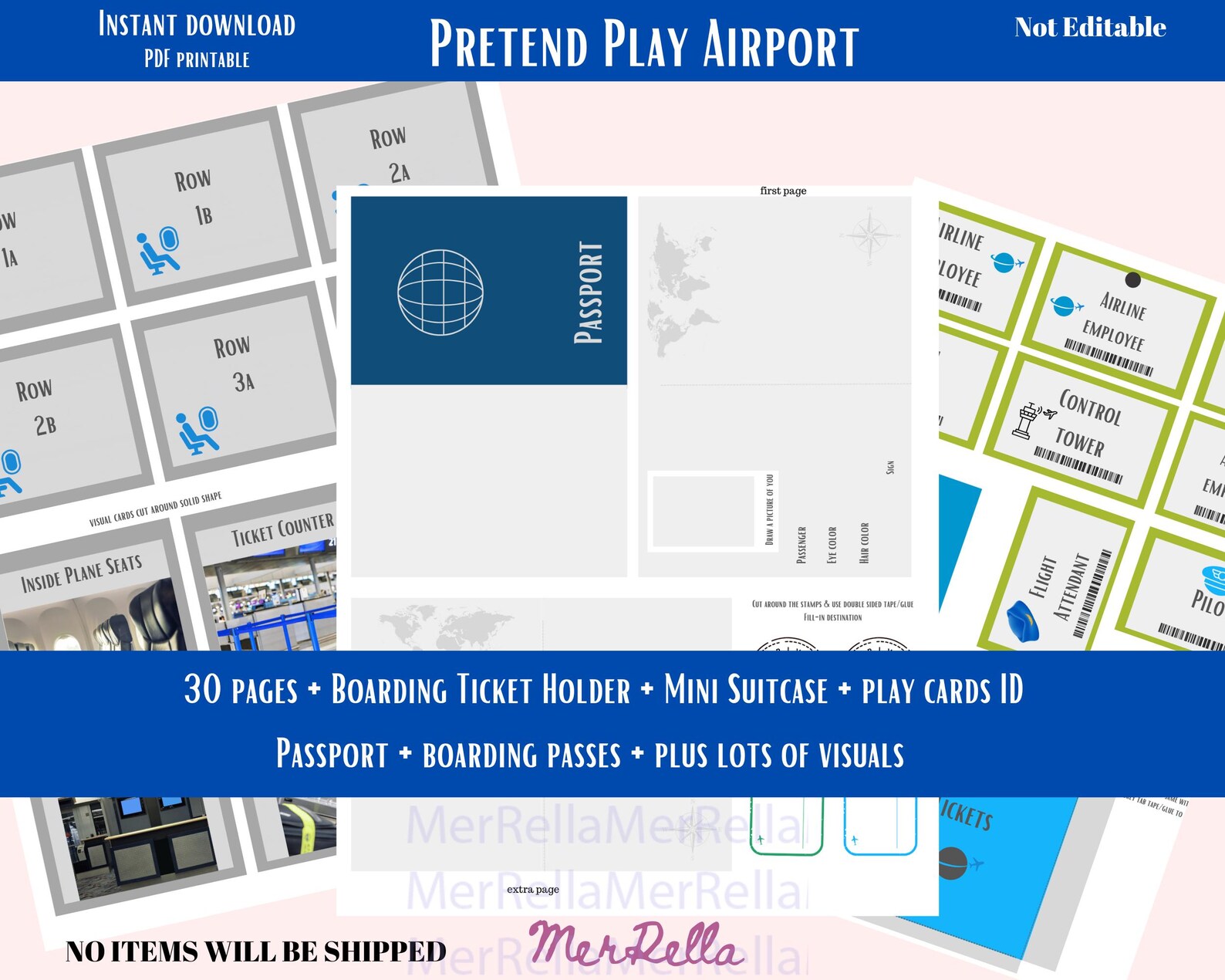 Pretend Airport Dramatic Play Set, Printable Passport, Boarding Pass ...