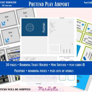 Pretend Airport Dramatic Play Set, Printable Passport, Boarding Pass ...
