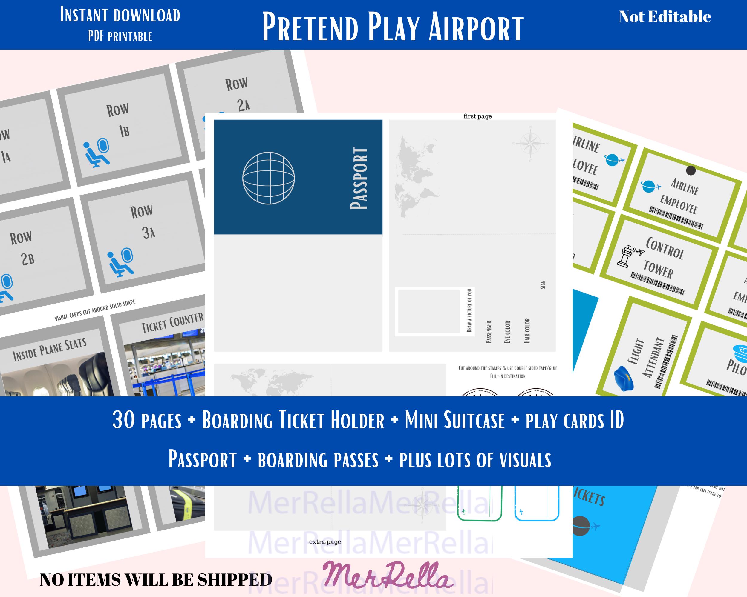 Pretend Airport Dramatic Play Set, Printable Passport, Boarding Pass ...